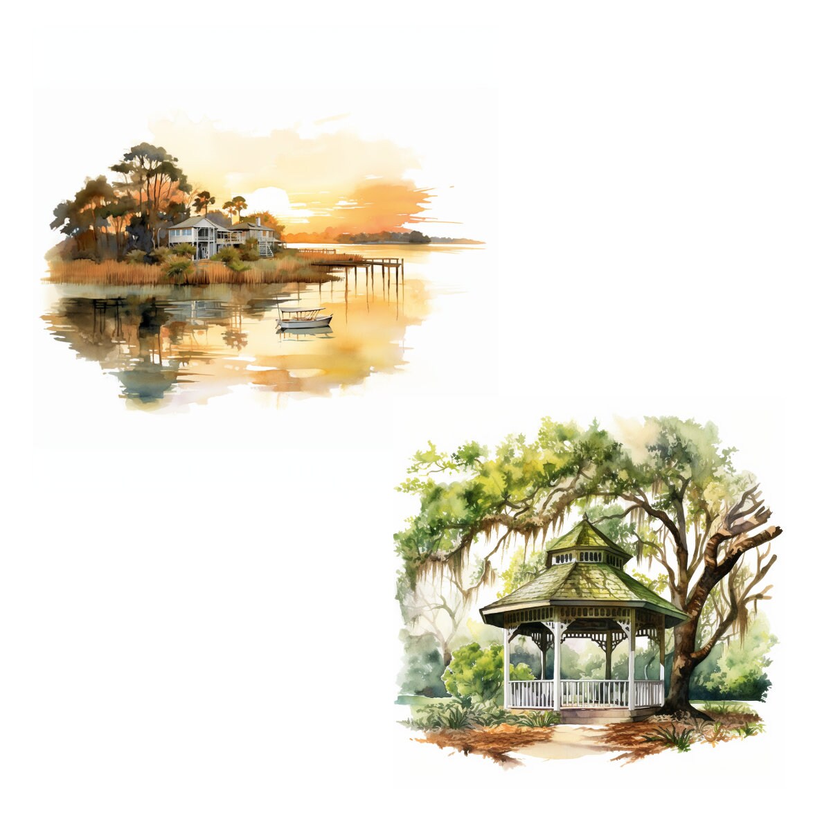 Watercolor Lowcountry Clipart - Hilton Head Island - Lowcountry Scenes ...