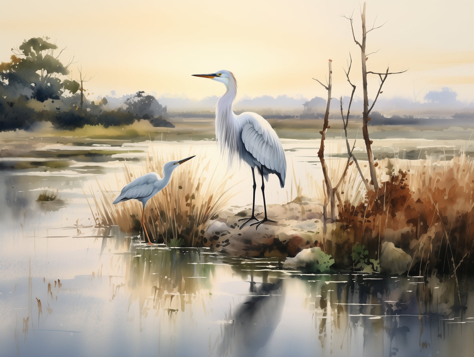 Marsh Waders Watercolor Collection - Blue Heron - Egret - Watercolor ...