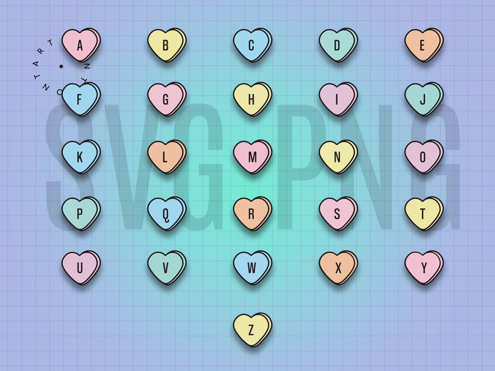 Candy Heart Alphabet SVG PNG Layered Conversation Hearts - Etsy