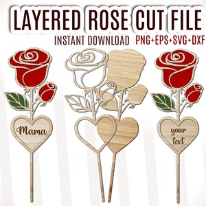 Rose SVG, Layered Rose Laser Cut File, Flower Laser Cut File, Wood Rose ...