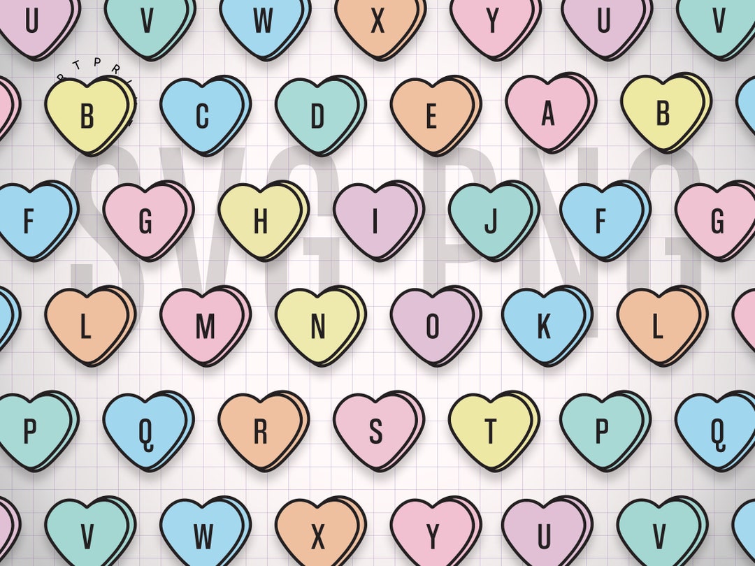 Candy Heart Alphabet SVG, PNG, Layered Conversation Hearts Svg, Png ...