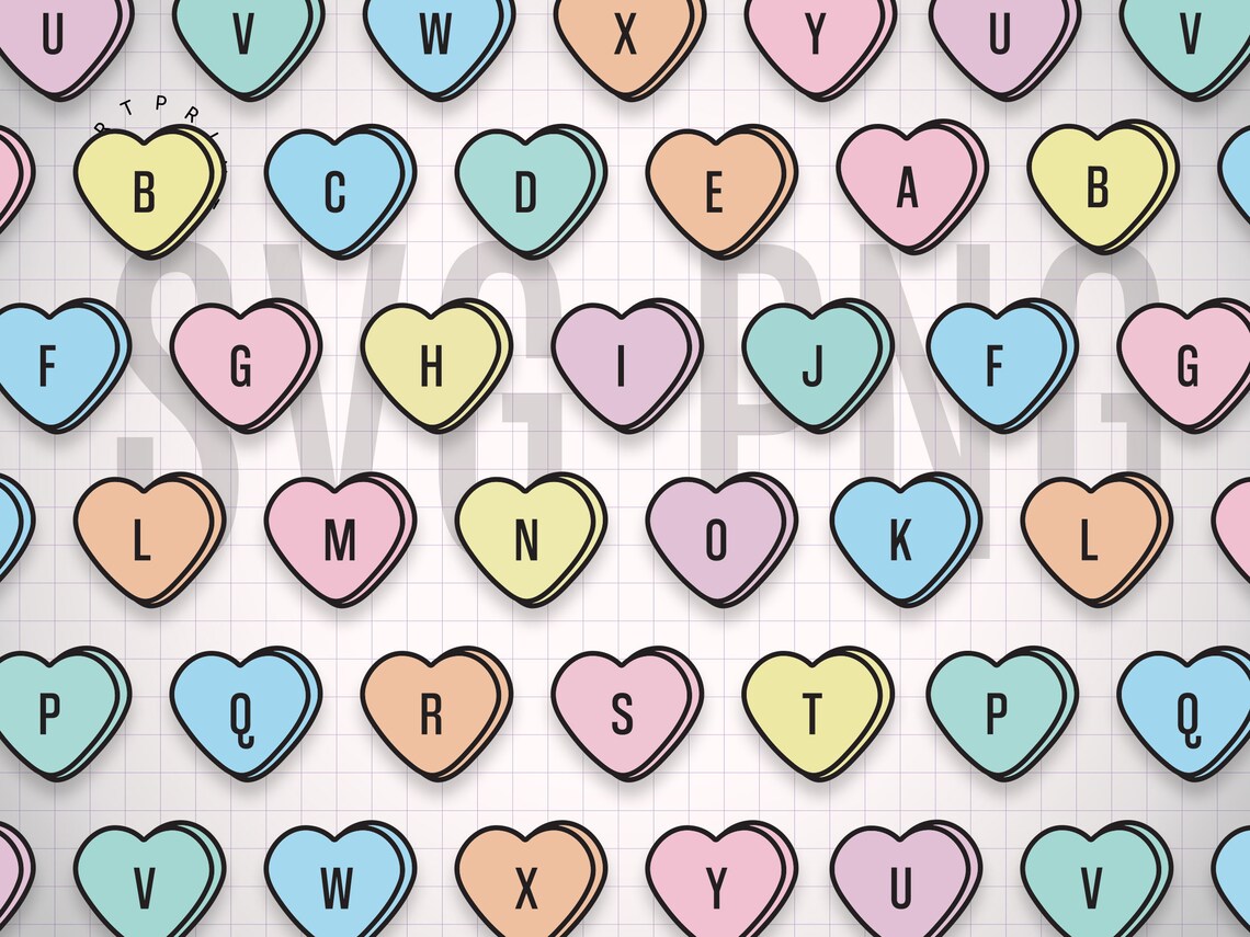 Candy Heart Alphabet SVG PNG Layered Conversation Hearts - Etsy