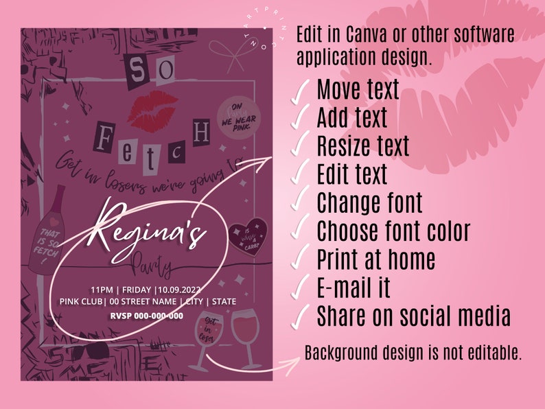 2x Mean Girls Party Invitation Editable Mean Girls Birthday - Etsy