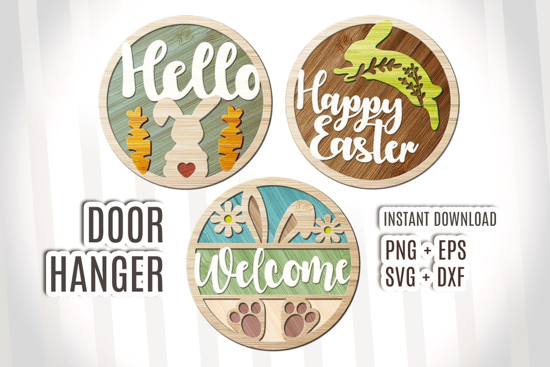 Easter Door Hanger Svg, Easter Bunny Door Hanger Svg, Easter Round Sign ...