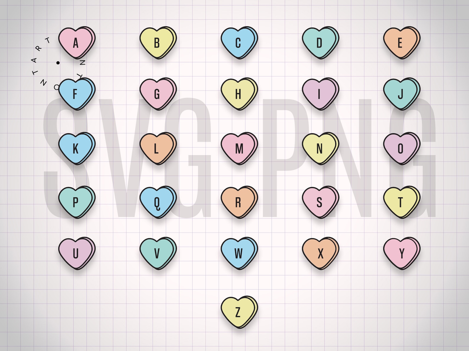 Candy Heart Alphabet SVG PNG Layered Conversation Hearts - Etsy