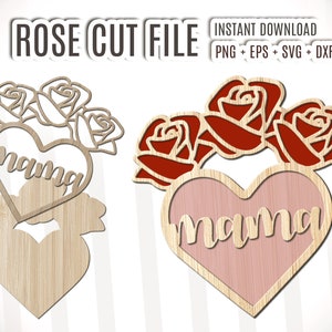 Mom Rose Laser Cut File, Mother Day Svg Laser Bundle, Rose Laser Cut ...