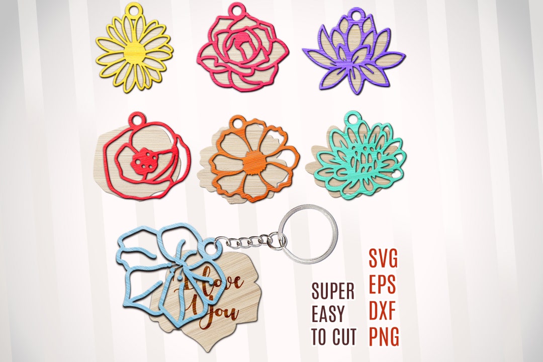 Flower Keychain Svg Laser Cut, Keychain Bundle, Keychain Svg for ...