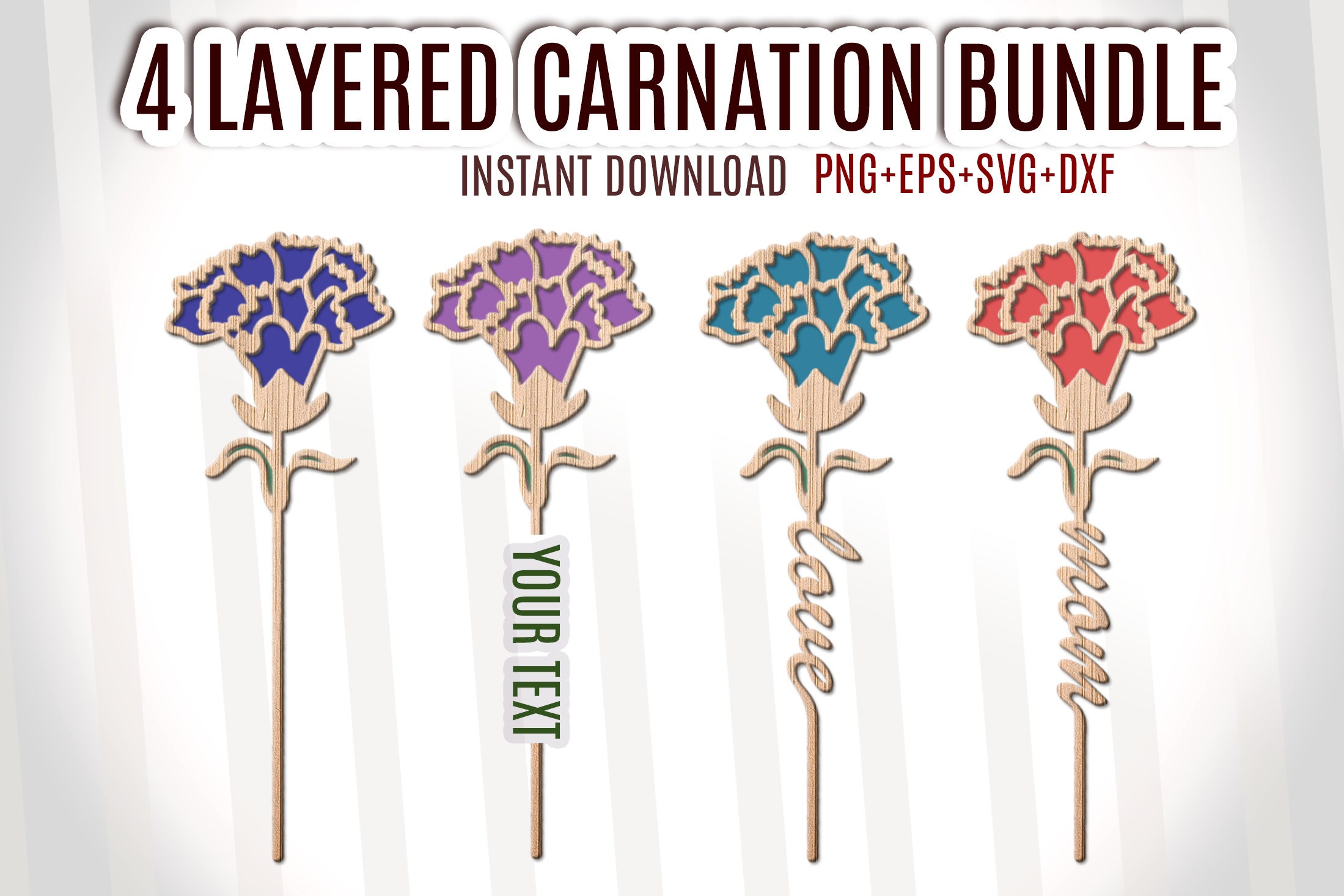 Carnation Svg Flower Laser Cut File Bundle Mother Day Flower - Etsy UK