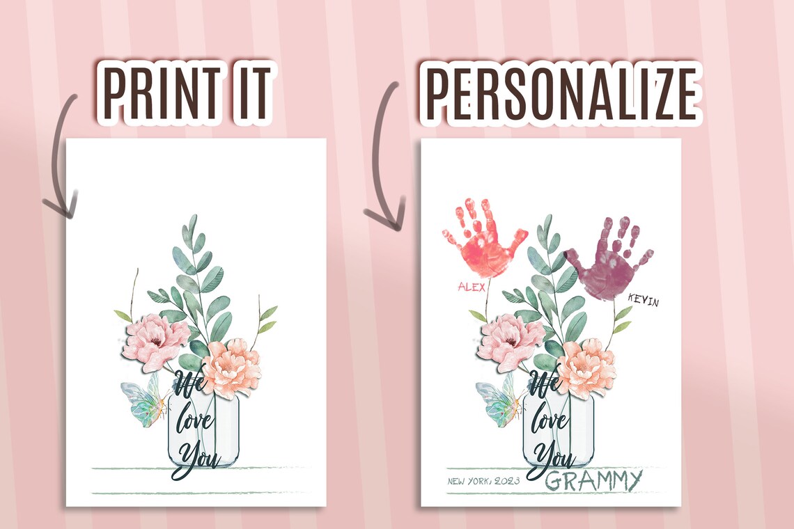 Handprint Mothers Day Card Personalized Printable Card Retro - Etsy