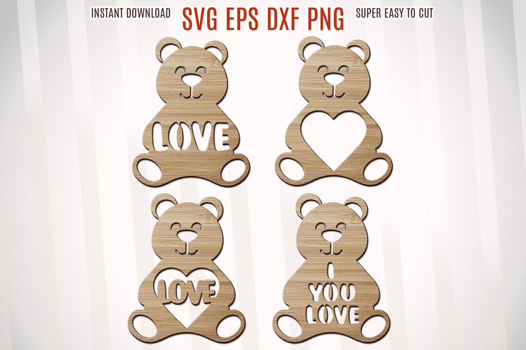 Valentine Teddy Bear Svg, Valentines Ornaments Dxf Bundle, Valentine ...