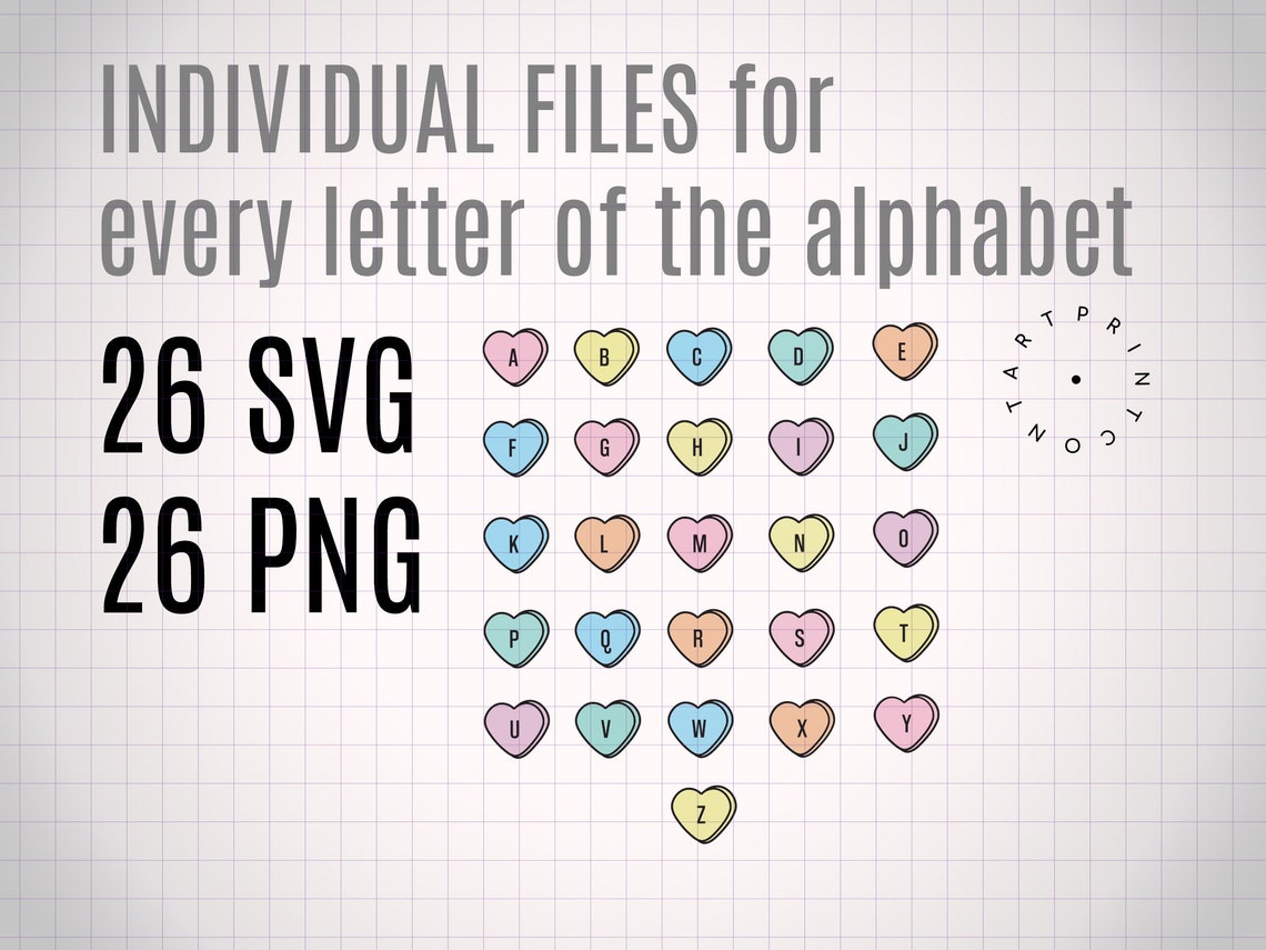 Candy Heart Alphabet SVG PNG Layered Conversation Hearts - Etsy