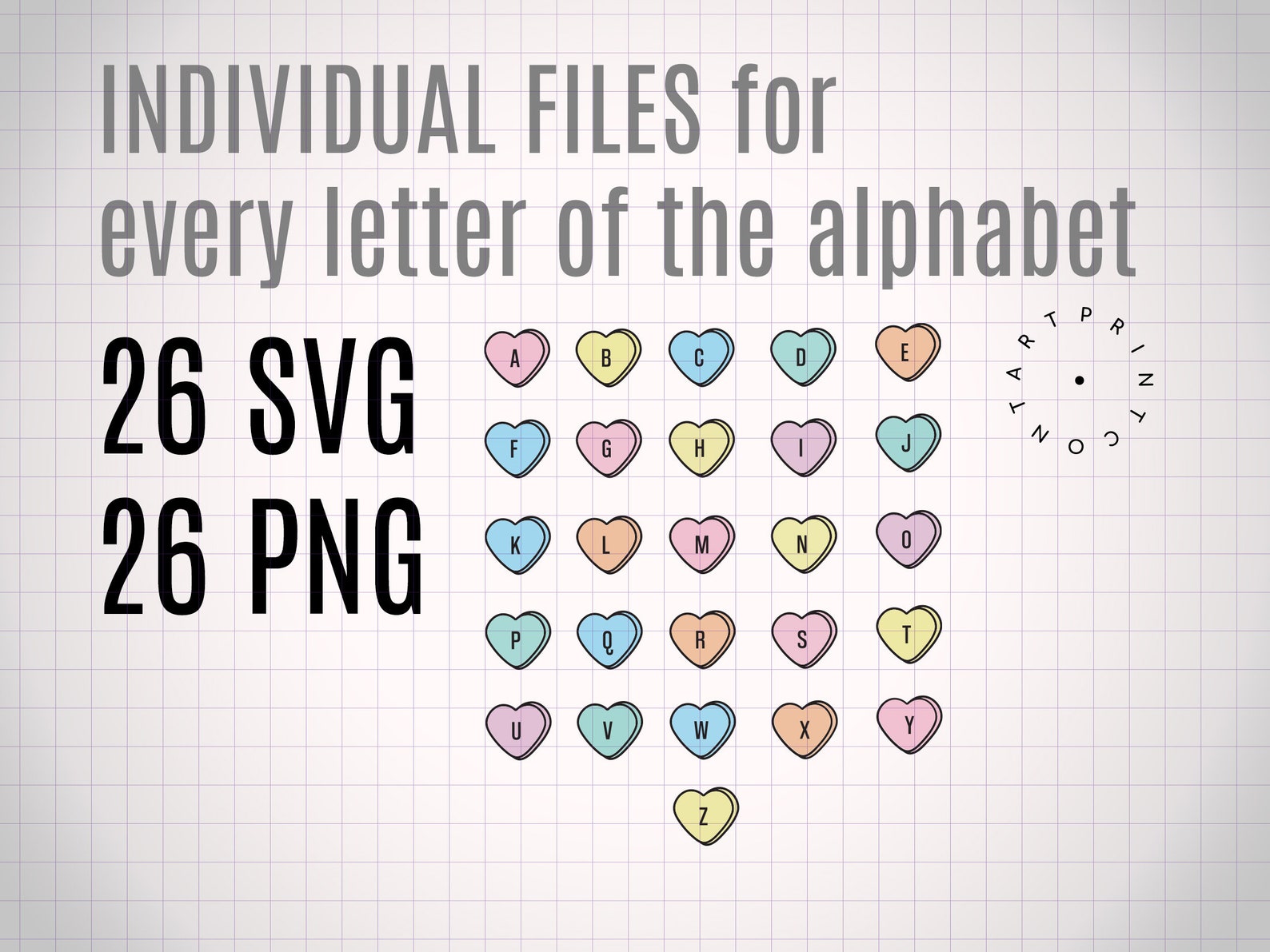 Candy Heart Alphabet SVG PNG Layered Conversation Hearts - Etsy