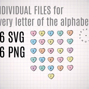 Candy Heart Alphabet SVG, PNG, Layered Conversation Hearts Svg, Png ...