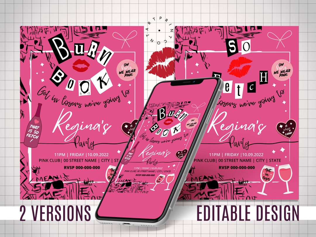 2x Mean Girls Party Invitation, Editable Mean Girls Birthday Invitation ...