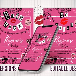 2x Mean Girls Party Invitation, Editable Mean Girls Birthday Invitation ...