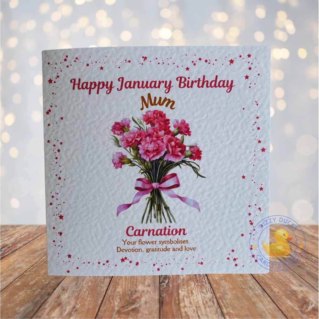Personalised Happy January Birthday Card Birth Month Bouquet Pink ...
