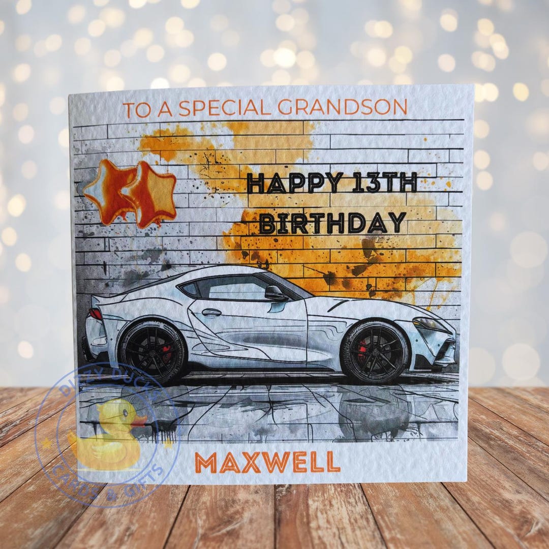 Personalised Toyota Supra Car Star Balloons Happy Birthday Card Age ...