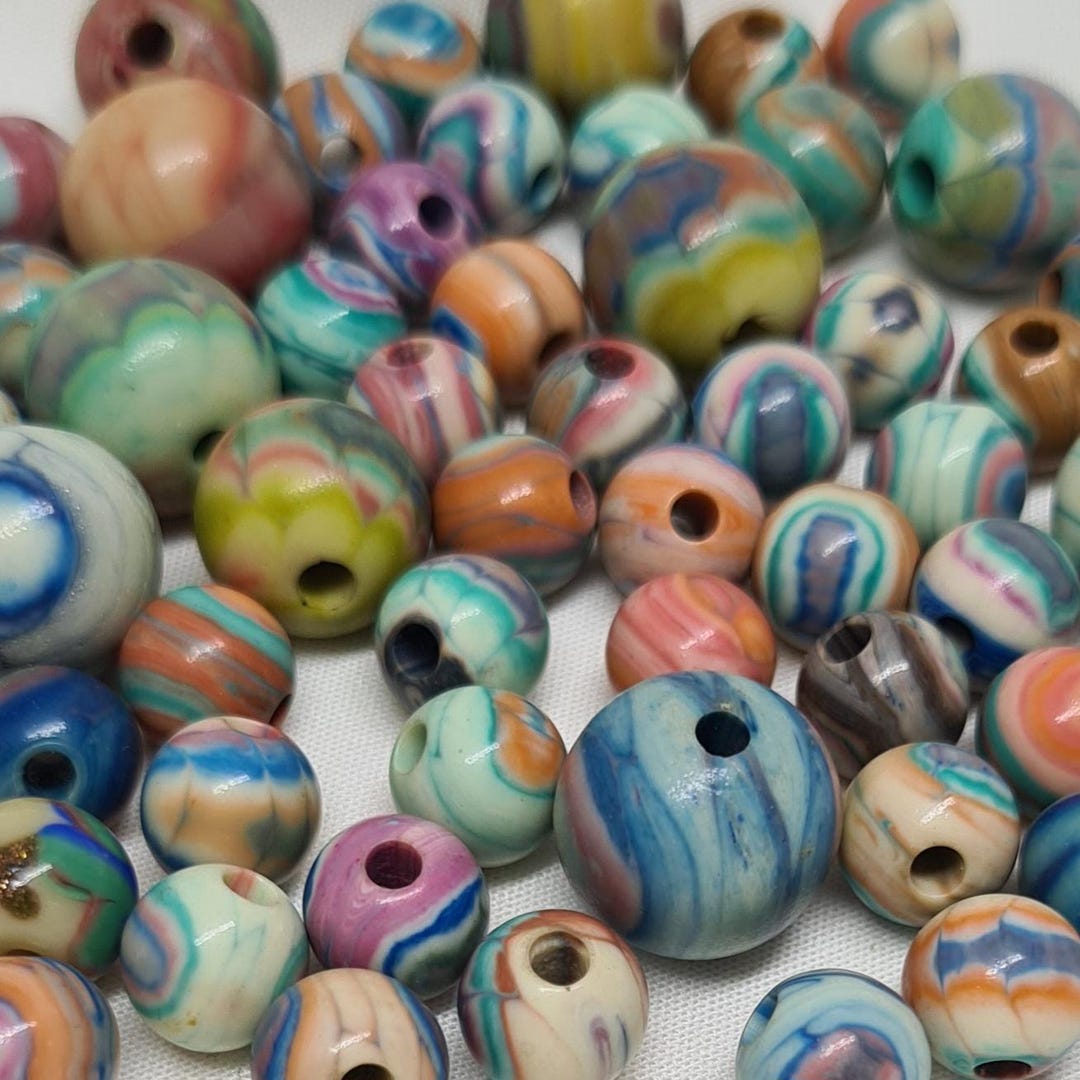Vintage Rosetta-style Patterned Plastic Beads - Cane-cut Multi-coloured ...