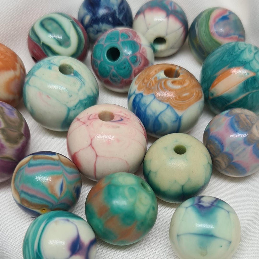 Vintage Rosetta-style Patterned Plastic Beads - Cane-cut Multi-coloured ...