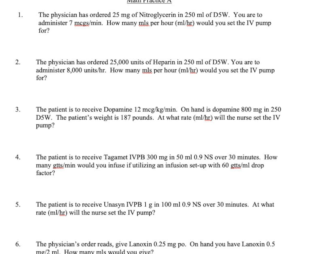 Math Dose Calculation for Nursing School (questions and Answers) - Etsy