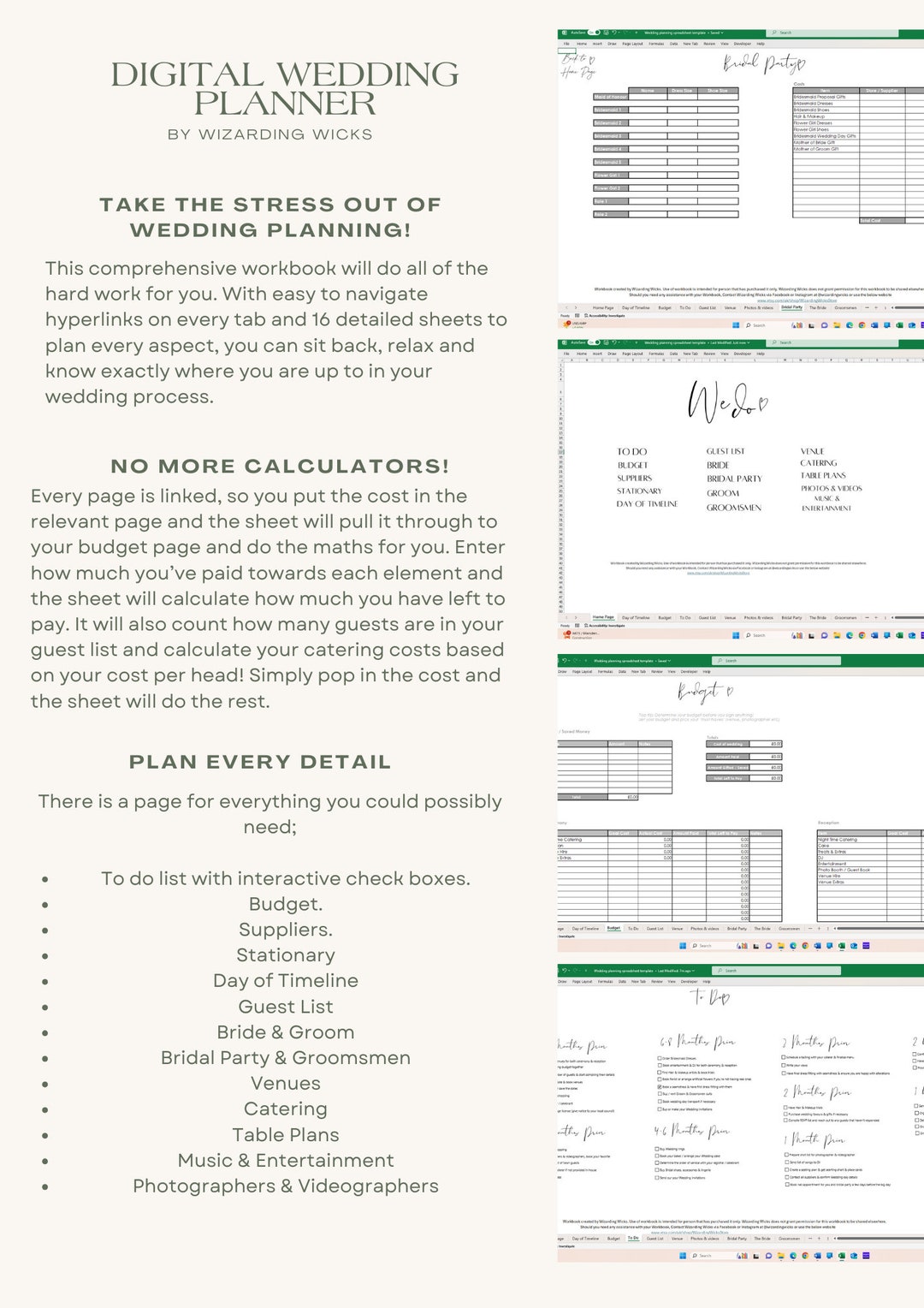 Detailed Digital Wedding Planner - Excel - Digital Download Only - Etsy
