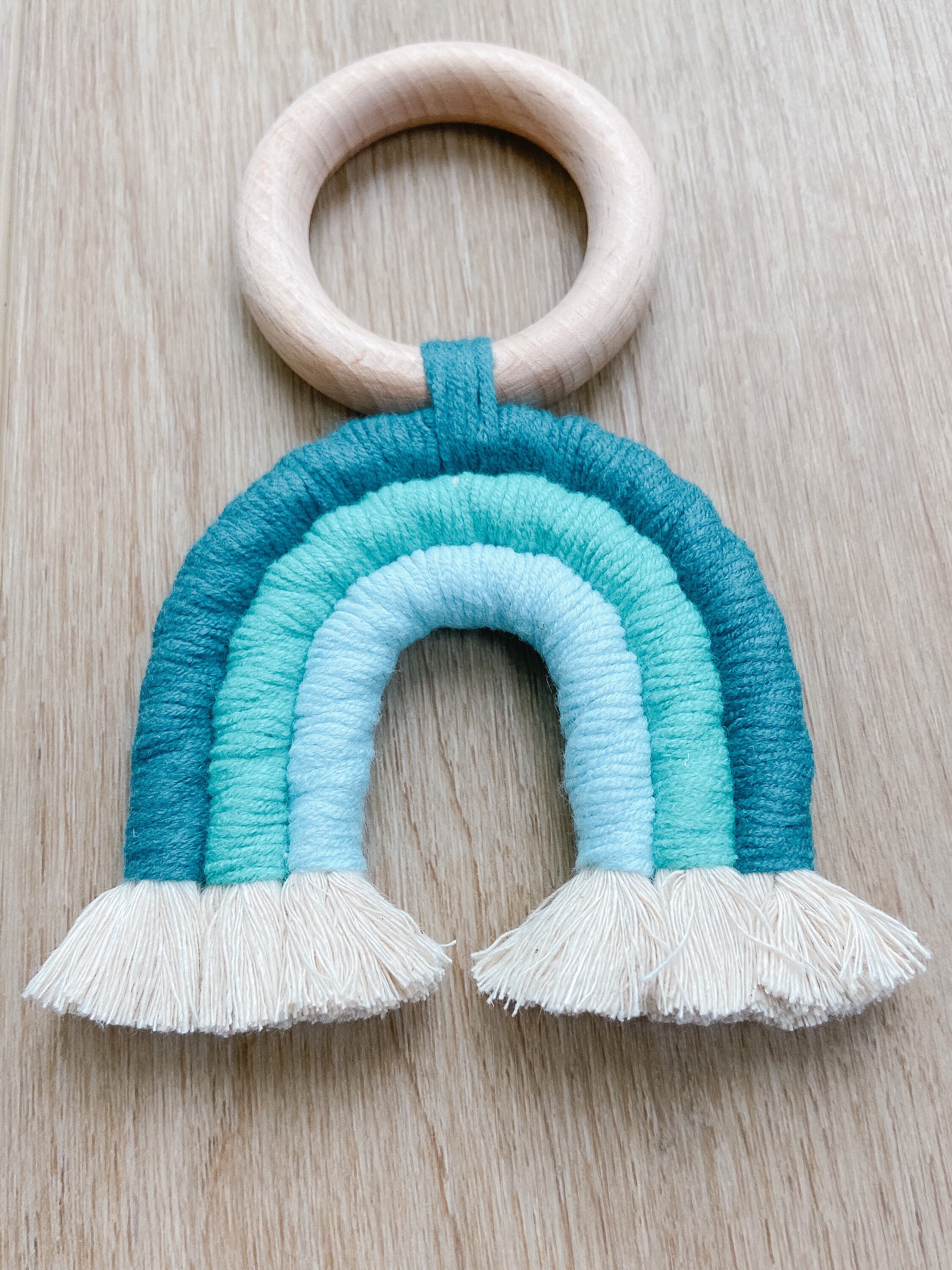 Macrame Rainbow Wooden Teether Teething Ring Baby Teether - Etsy