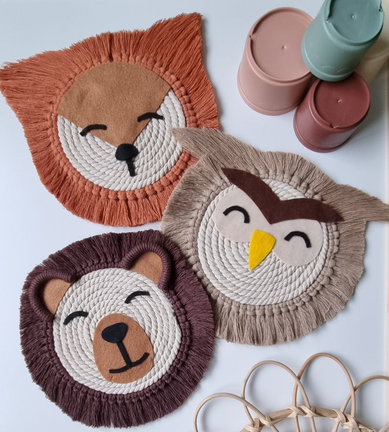Macrame Animal Faces Woodland Jungle Safari Fox Bear - Etsy UK