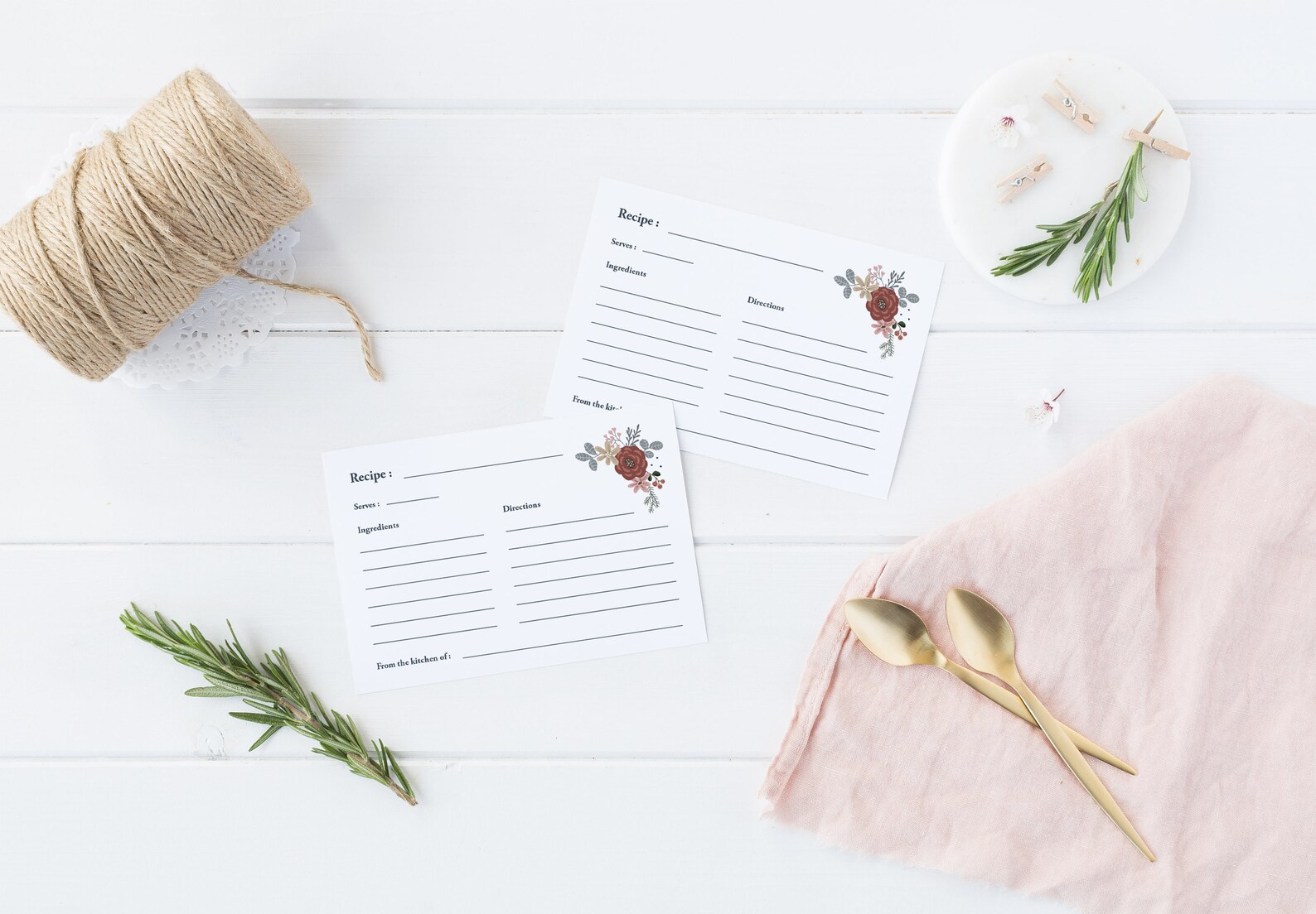 Floral Recipe Card Printable, Recipe Card Download, DIY Recipe Card ...