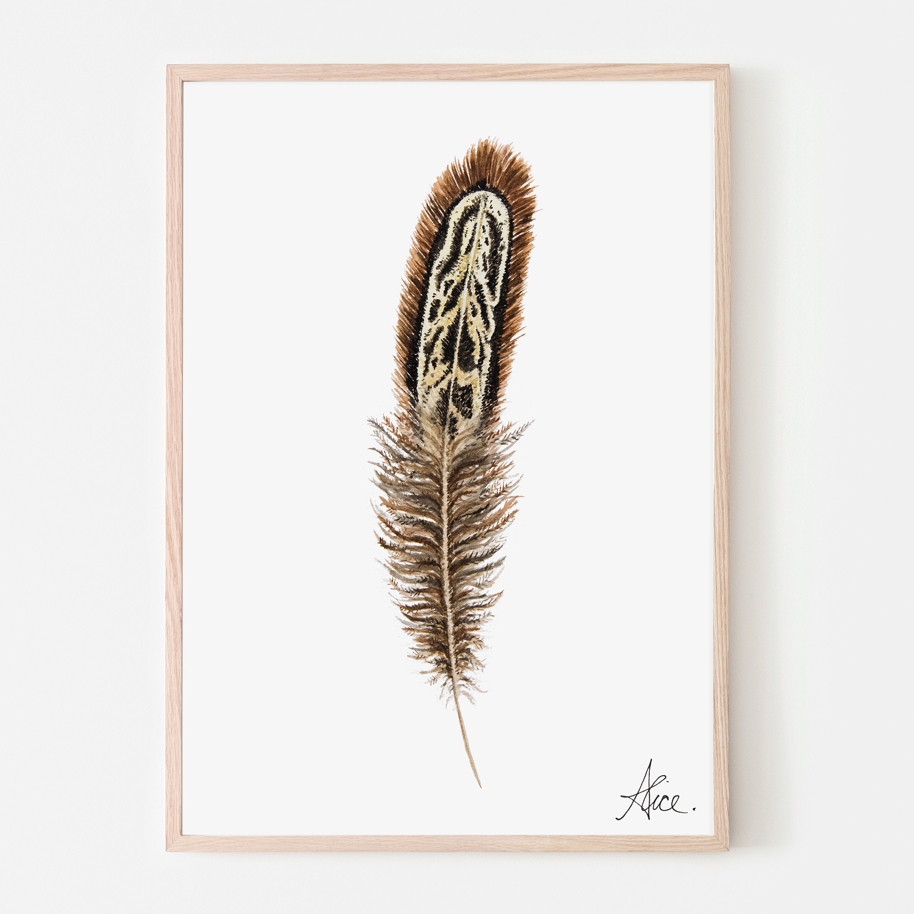 Pheasant feather 1 watercolour wall art print. Designed | Etsy