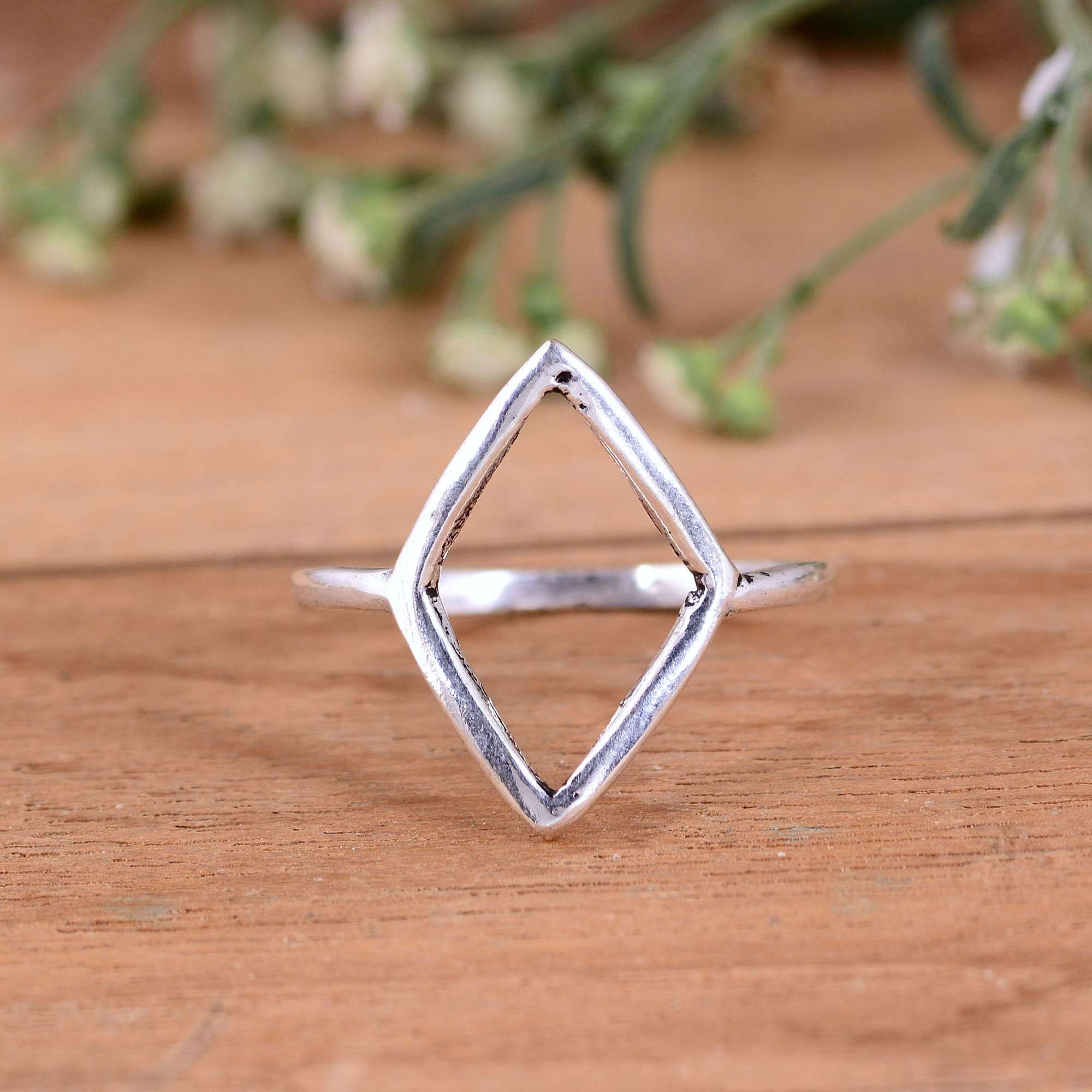 Silver Rhombus Ring Diamond Shape Ring Silver Triangle Ring | Etsy