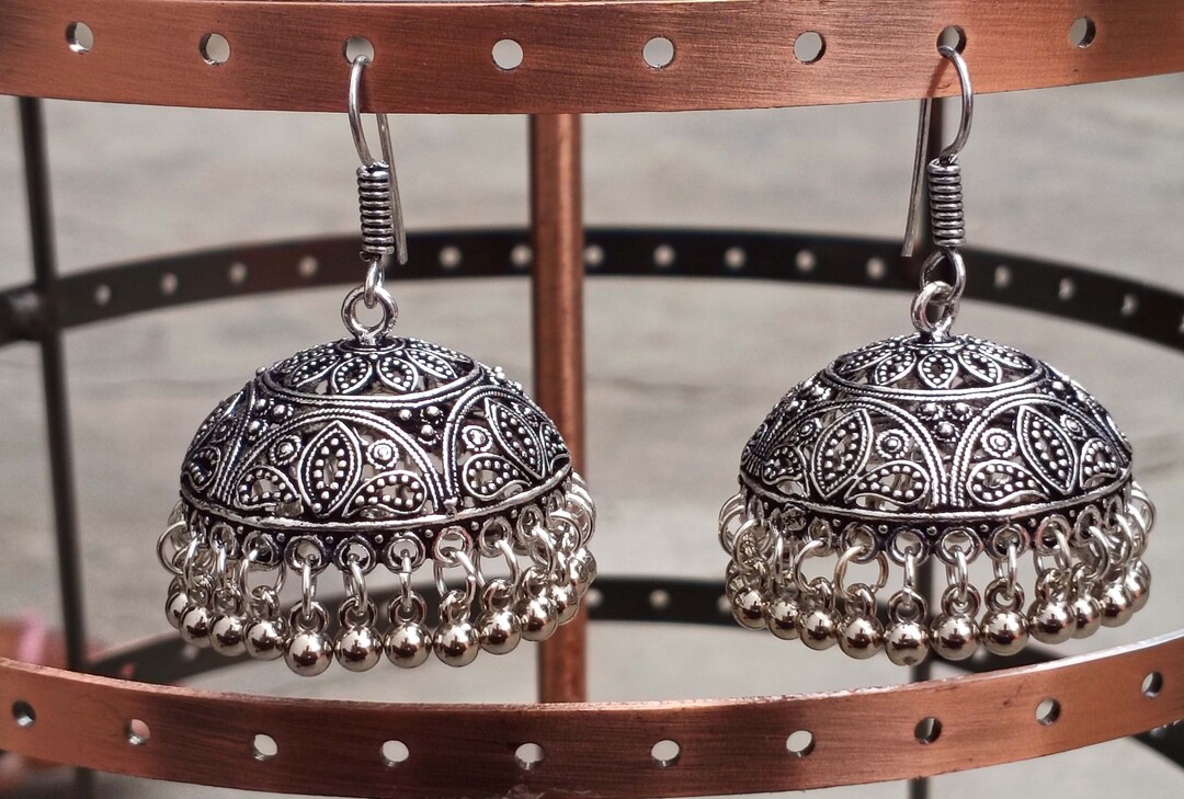 Oxidized Sterling Silver Jhumka Earrings, Indian Boho Jewelry - Etsy