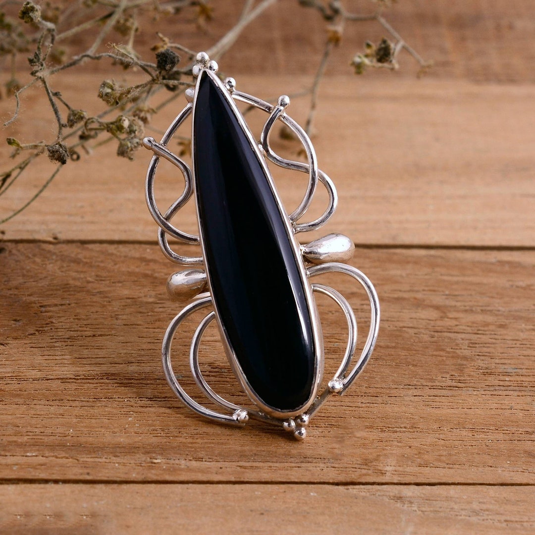 Black Obsidian Ring, 925 Silver Big Stone Ring, Personalized Handmade ...
