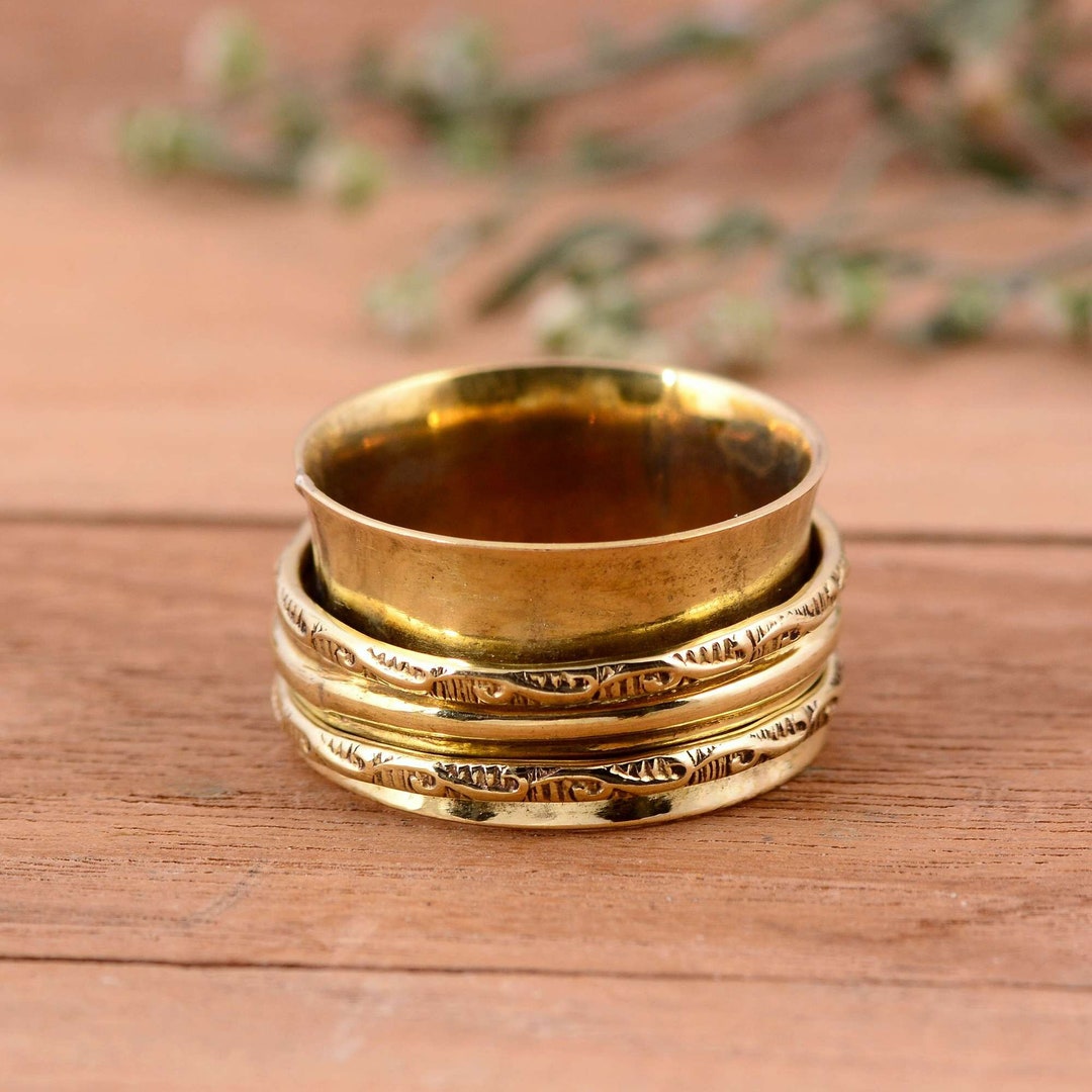 14k Gold Plated Brass Spinner Rings Meditation Ring Spin Spinner Ring ...