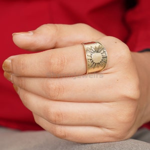 14k Solid Gold Sunshine Ring, Sun Ring, 925 Silver Gold Ring, Full ...