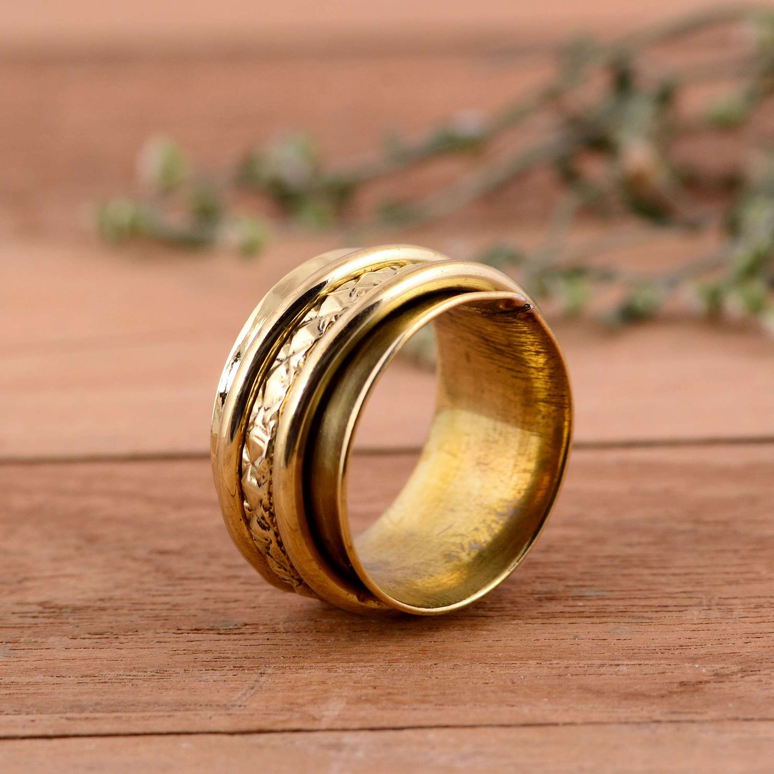 Brass Spinner Ring Boho Spinner band 14k Gold Meditation | Etsy