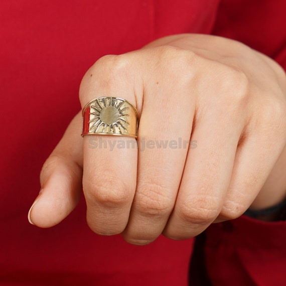 14k Solid Gold Sunshine Ring Sun Ring 925 Silver Gold Ring | Etsy