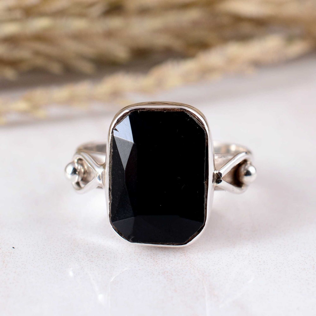 Natural Black Obsidian Ring Faceted Obsidian Gemstone Ring Women ...