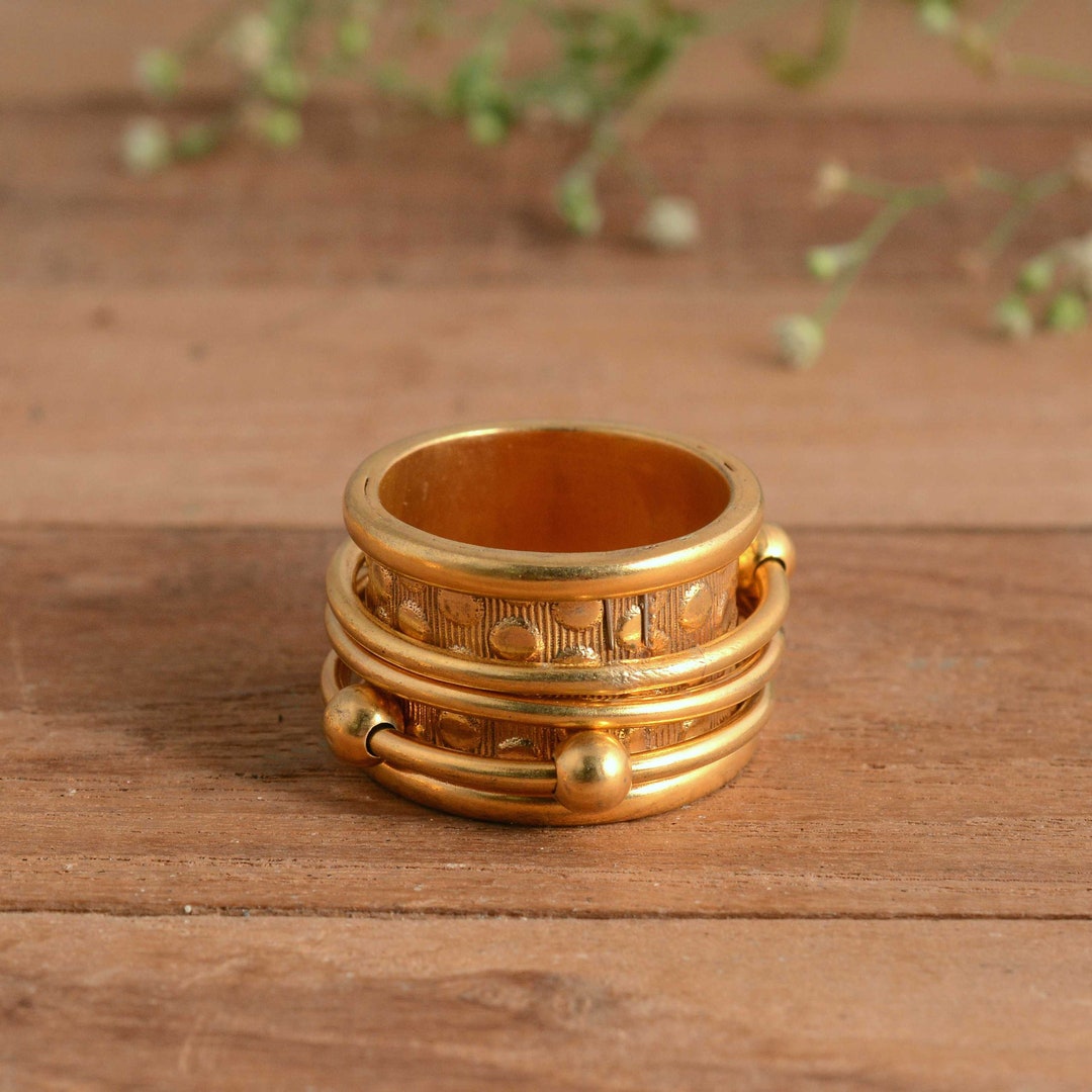 Gold Beads Spinner Rings, Anti Stress Anxiety Ring - Stress Relief Ring ...