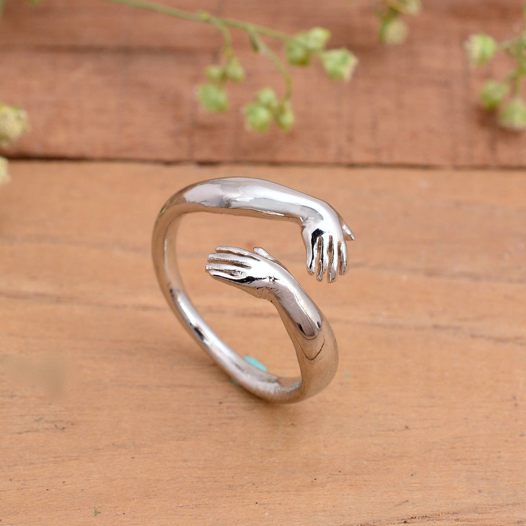 Sterling Silver Hug Ring, Adjustable Couple Rings - Etsy