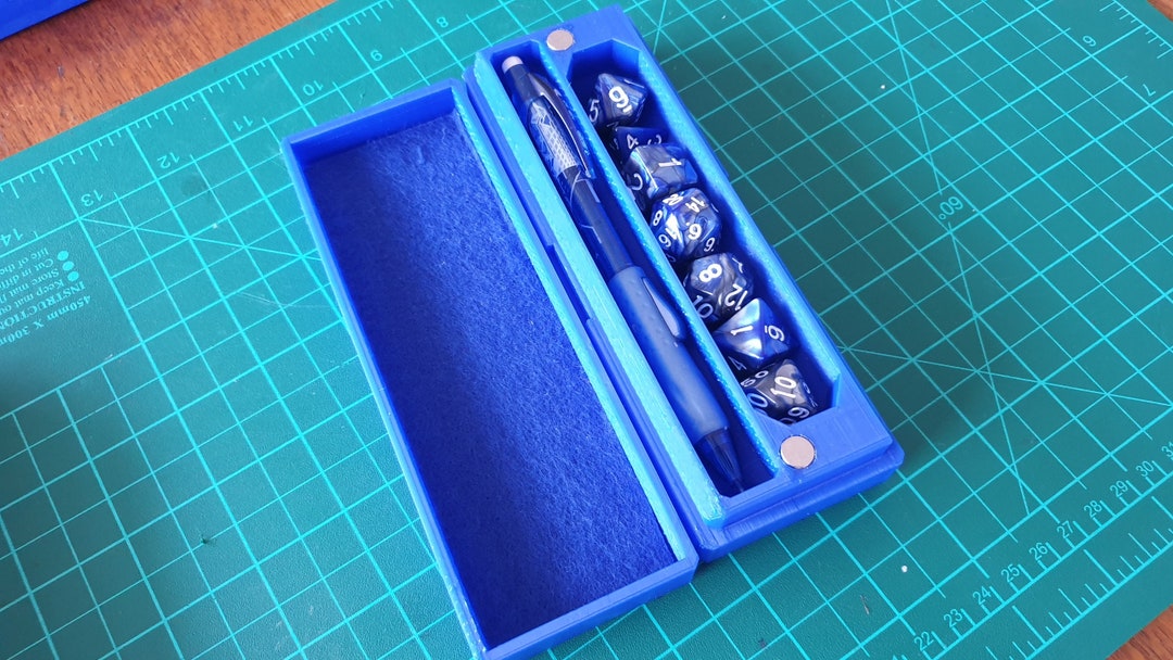 3D Printed Dice Box With 1 Dice Row and Pencil/pacer Slot - Blue - Etsy