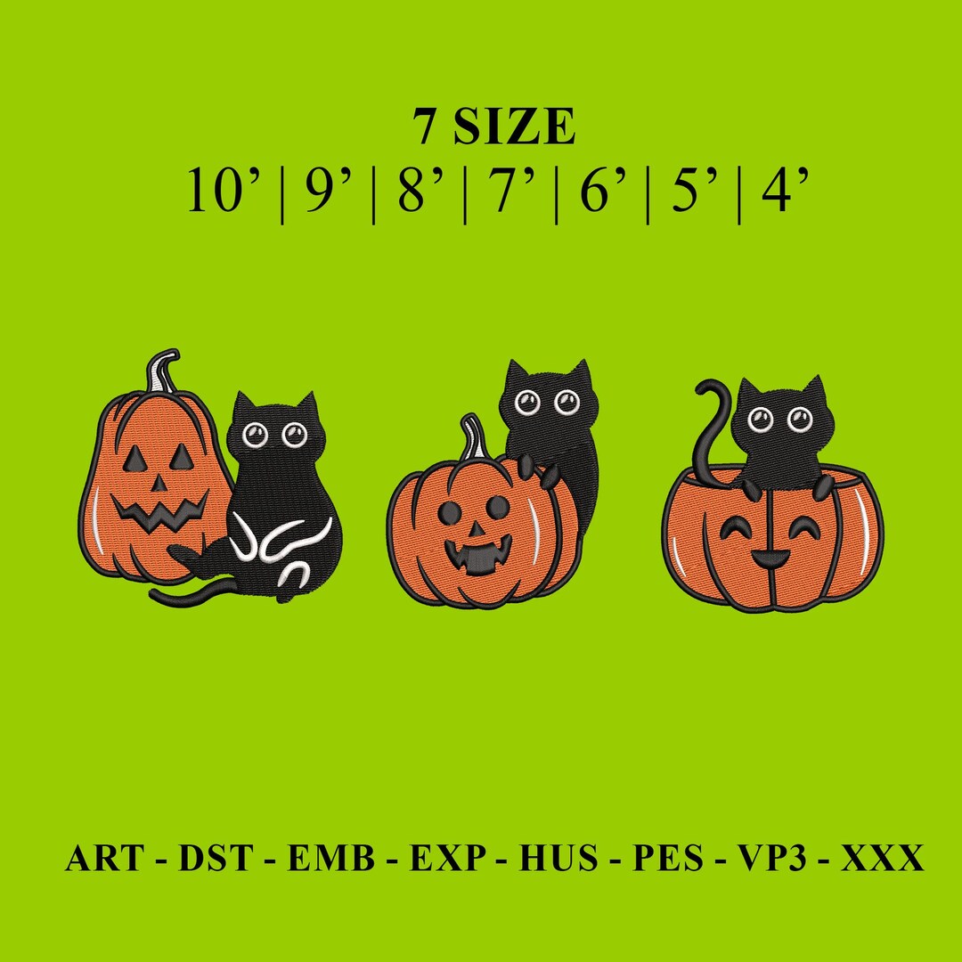 Halloween Embroidery Machine File, Halloween Cats Pumpkin Embroidery ...