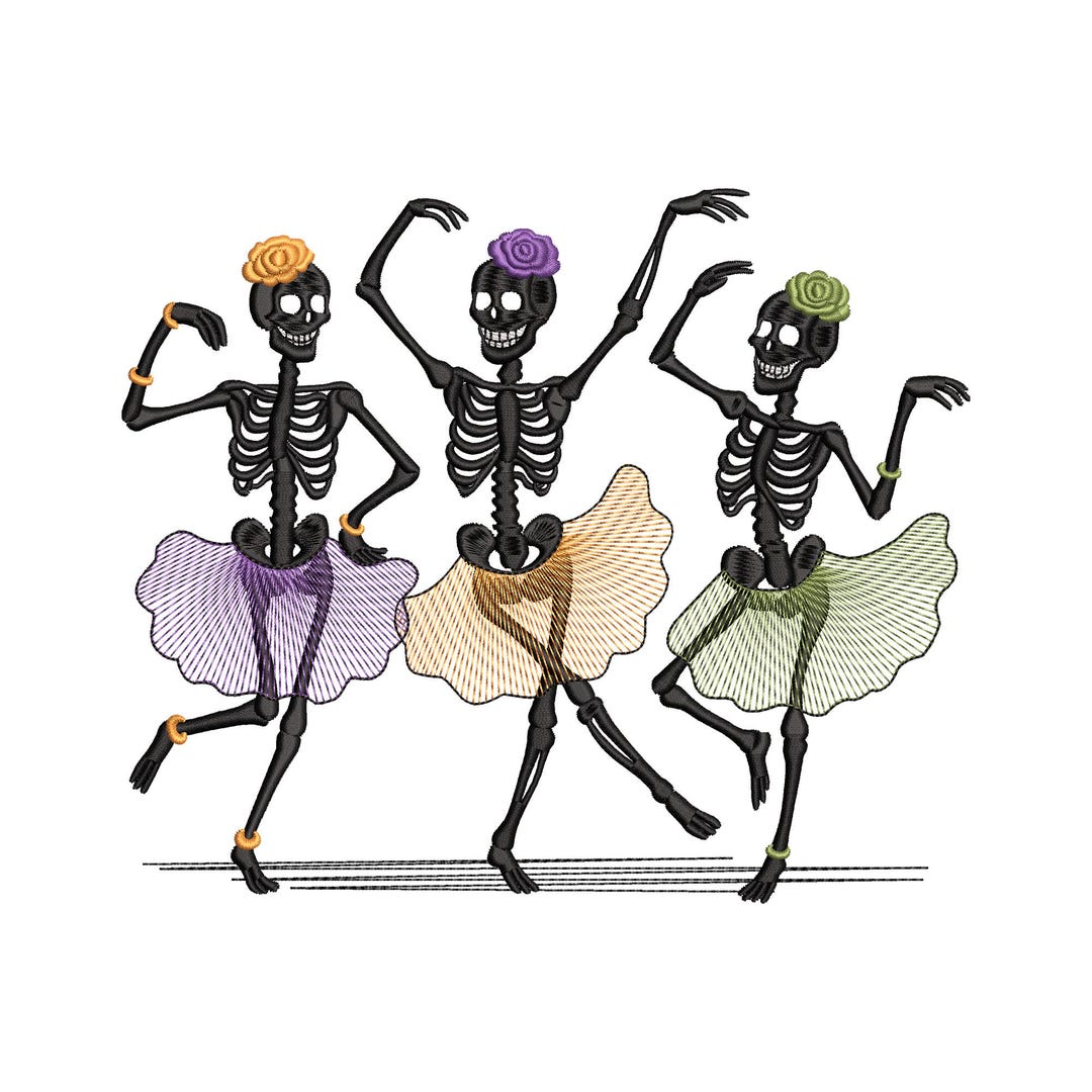 Dancing Skeletons Embroidery Design, Halloween Ballerina Skeleton Trio ...