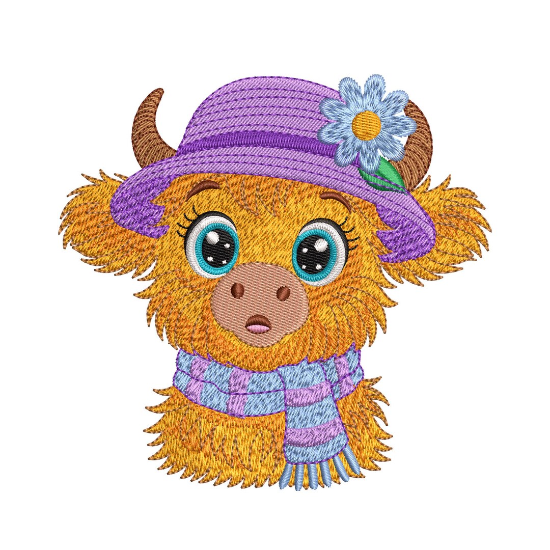 Baby Highland Cow Embroidery Design, Cute Calf Machine Embroidery File ...