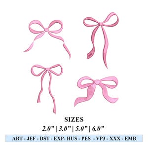 Bow Set of 4 Embroidery Design, Mini Bow Embroidery File, Cute Bow ...