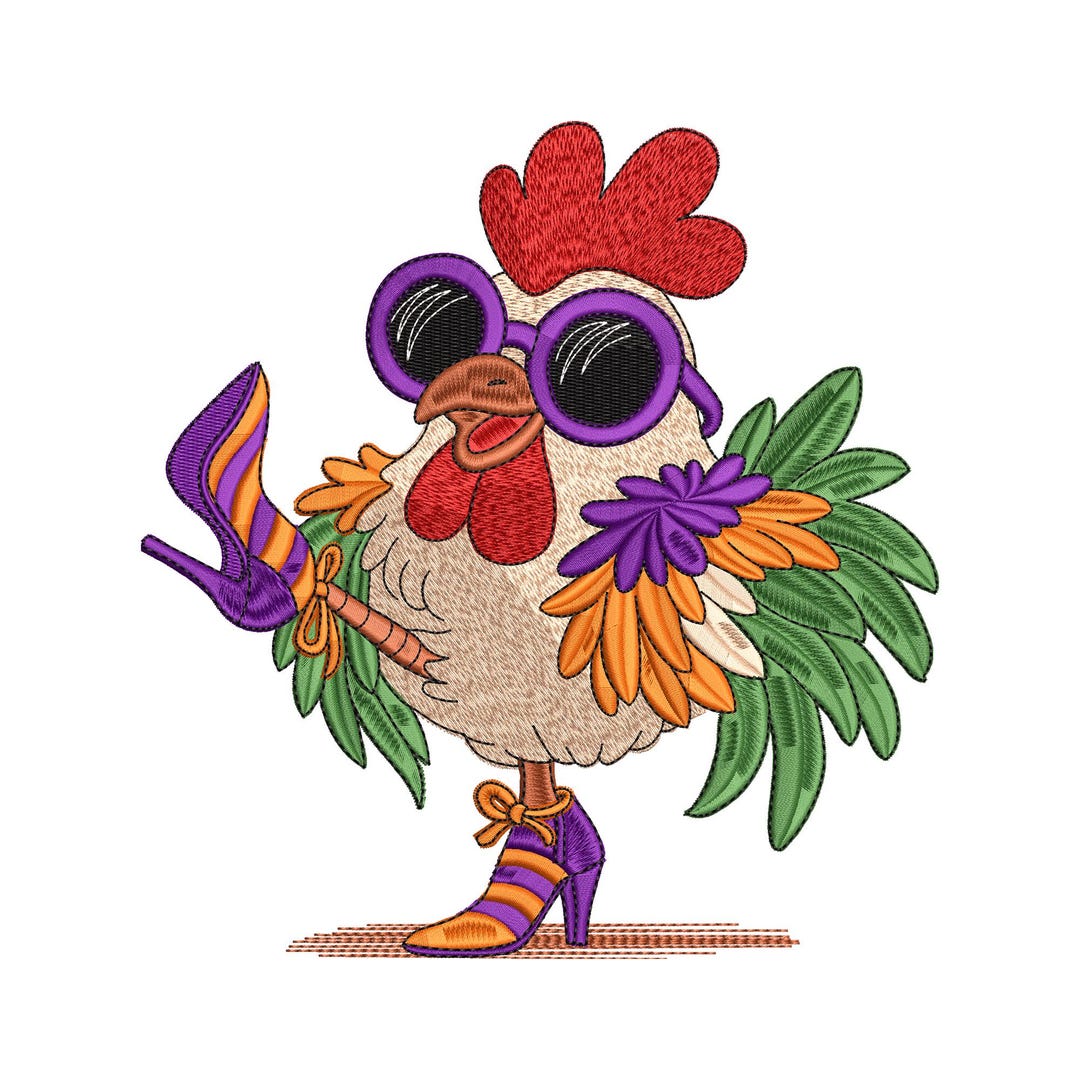 Funny Chicken Embroidery Design – Cool Hen With Sunglasses and High ...