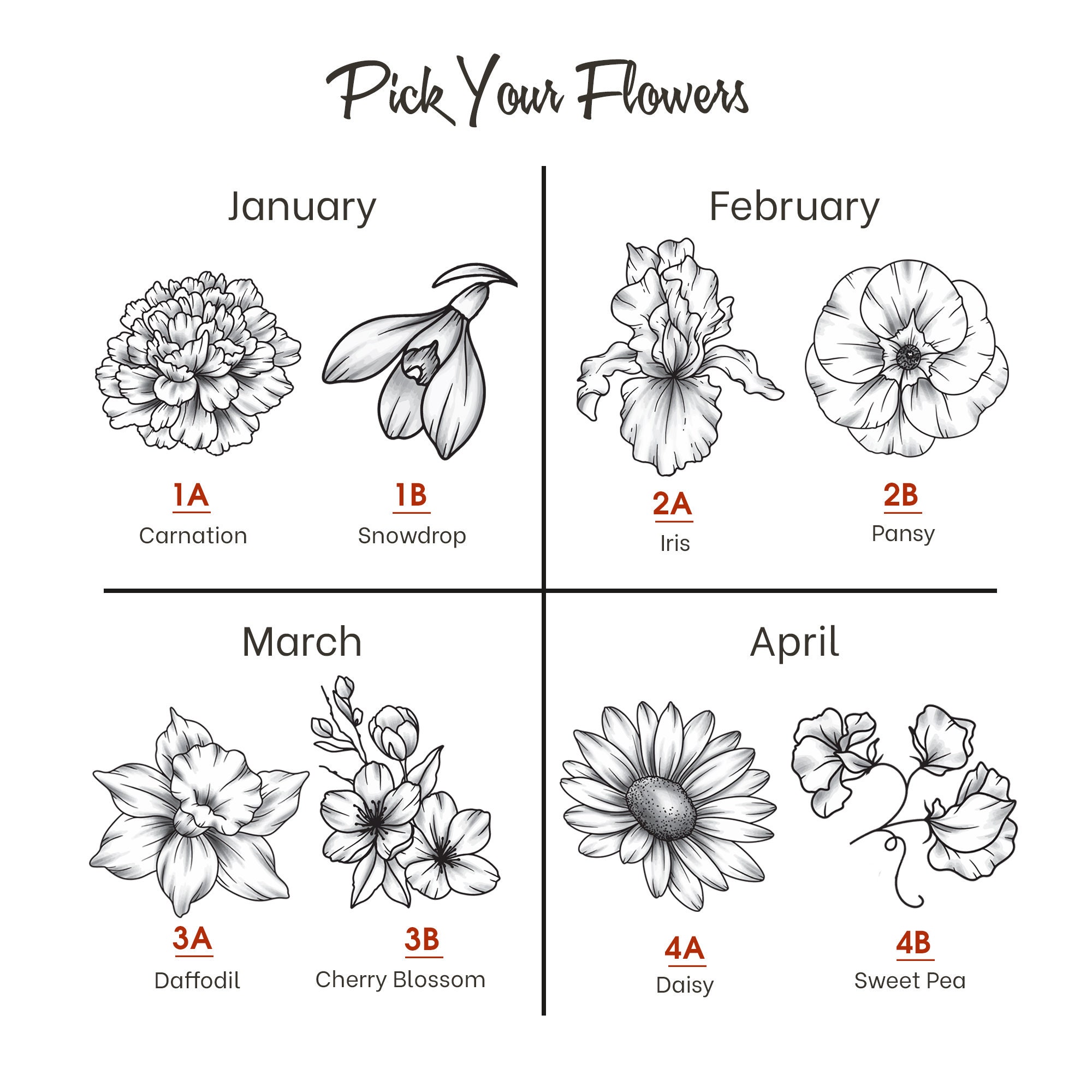 Custom Birth Flower Tattoo Design, Birth Month Tattoo Family Tattoo ...