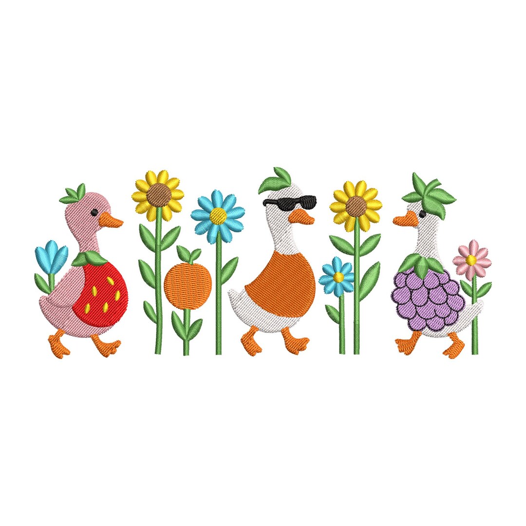 Fruit Duck Parade Embroidery Design – Cute Summer Ducks in Strawberry ...