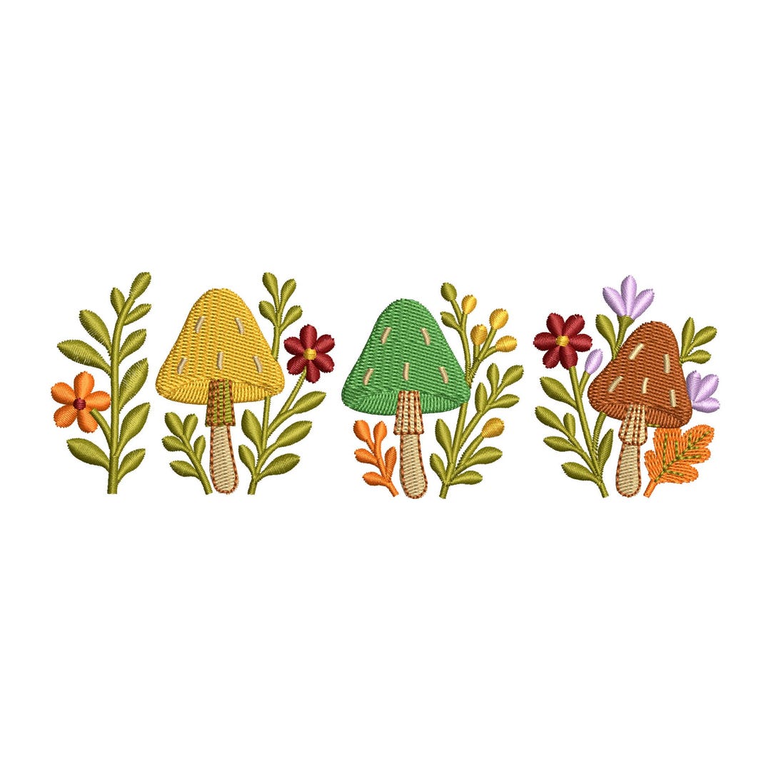 Mushroom Wildflower Embroidery Design, Summer and Autumn Machine ...