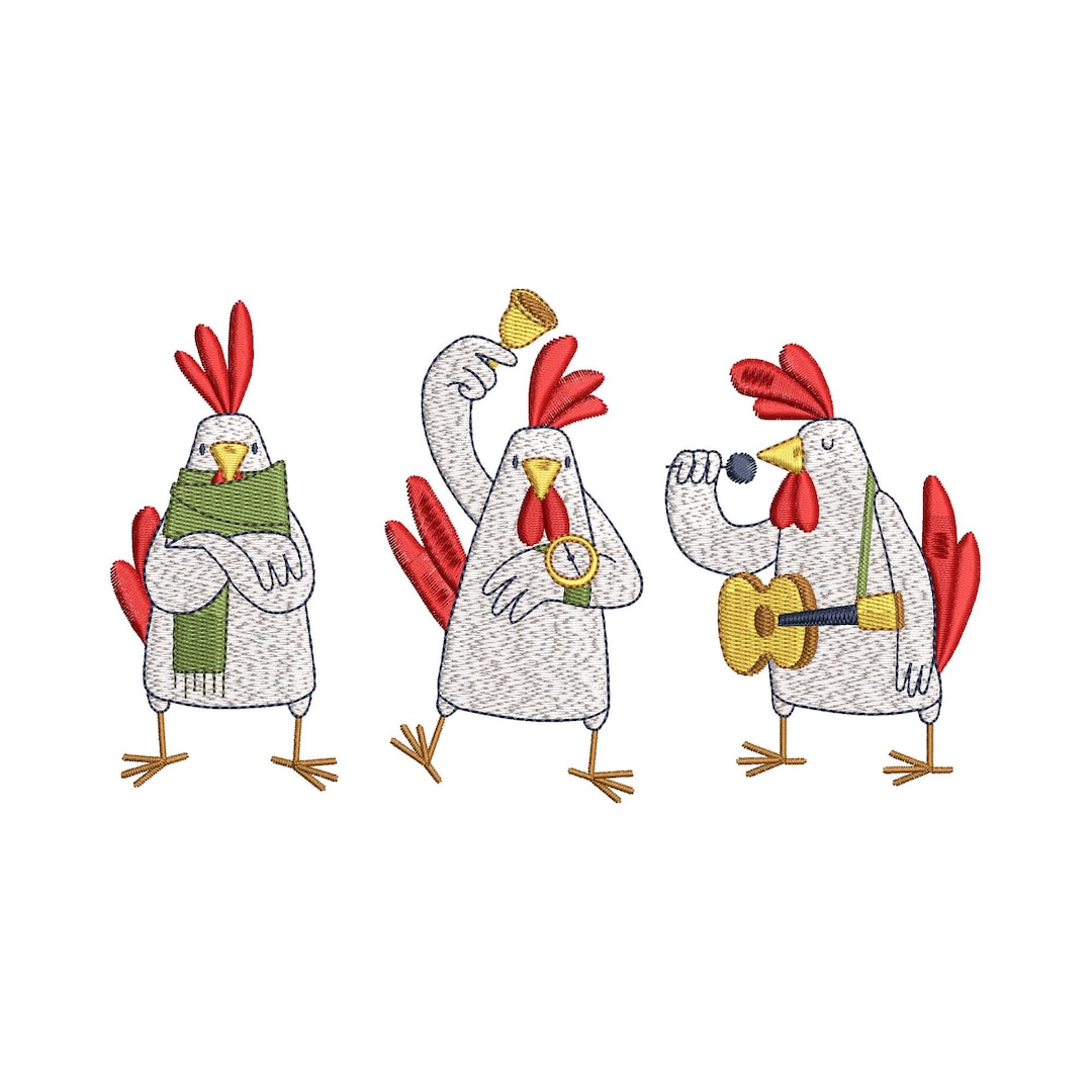 Funny Chicken Embroidery Design, Christmas Chicken Singing and Drinking ...