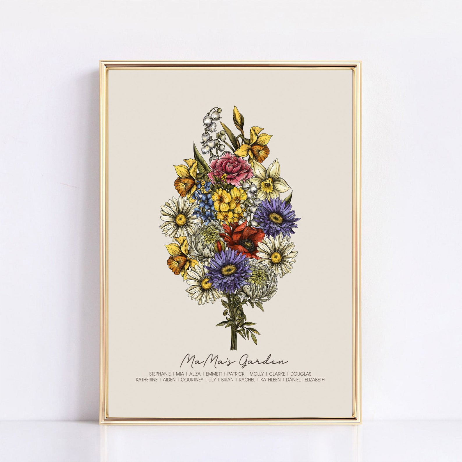 Color Birth Flower Family Bouquet, Personalised Birth Flower Print ...